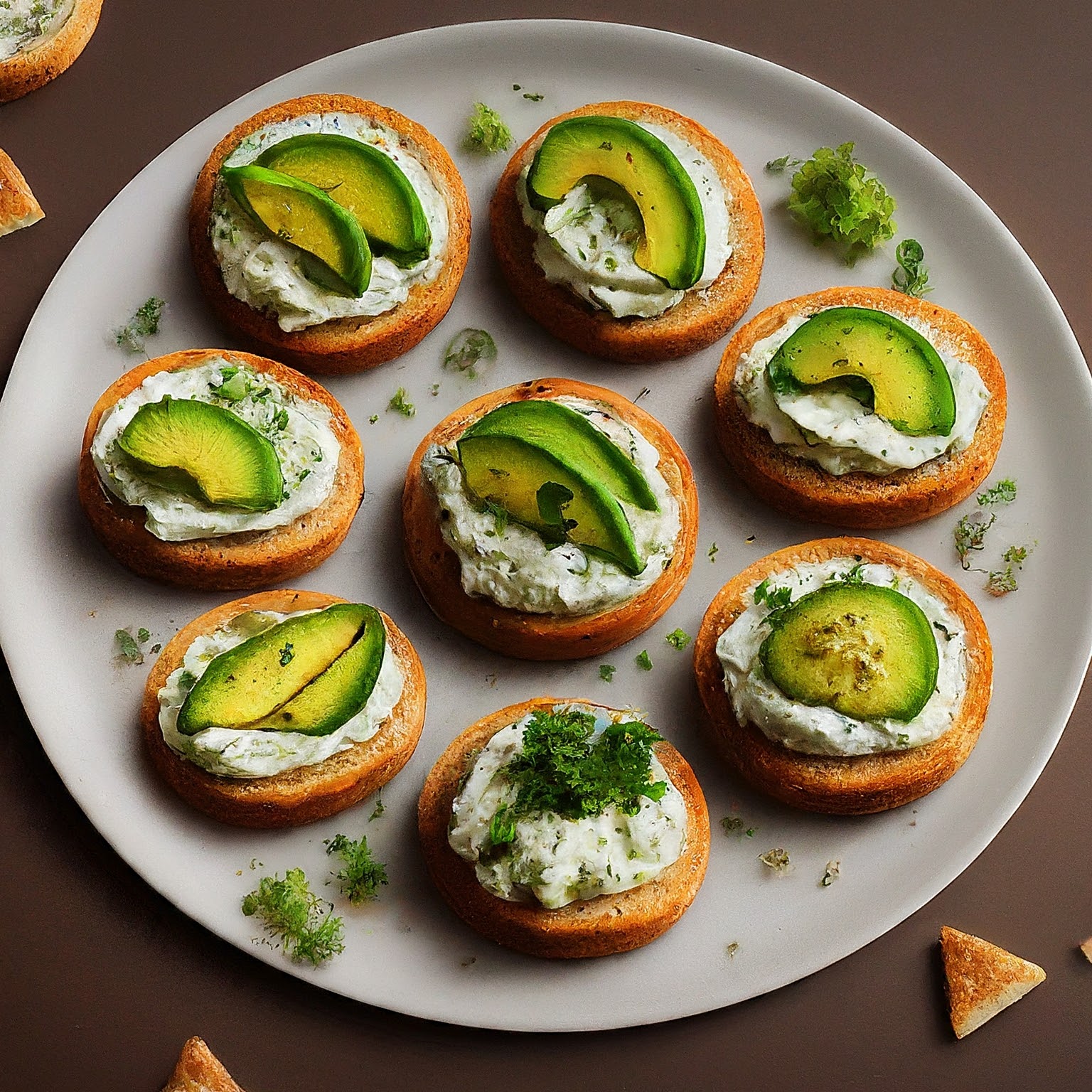 Canapés with Garlic Herb Cream Cheese and Avocado Recipe: Appetizing ...